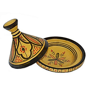 Moroccan Handmade Serving Tagine Exquisite Ceramic Verde Small Inches in Diameter Yellow