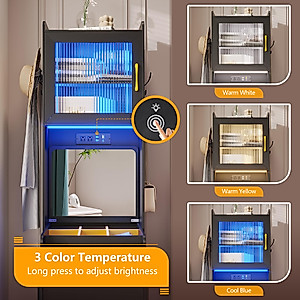 Vlsrka LED Vanity Desk with Flip Top Mirror, Dressing Table with 3 Color Dimmable Lights, Makeup Vanity Table with Storage Cabinet, Cushioned Stool, Vanity Set with Charging Station for Bedroom, Black