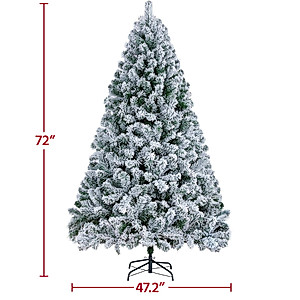 Yaheetech 6ft Premium Snow Flocked Artificial Christmas Tree Hinged Pine Full Holiday Xmas Tree for Home Office Party Decoration with 820 Branch Snow Tips and Metal Stand