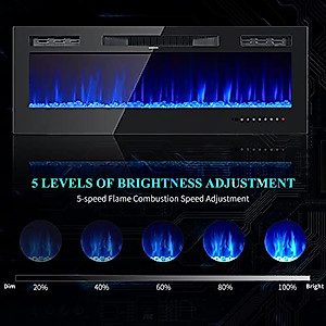 oneinmil Electric Fireplace, 50 inch Wide Recessed/Wall Mounted/Free Standing Electric Fireplace, Remote Control with Timer 12 Adjustable Color Flame, Remote Control,with Crystal Stone, 750/1500W
