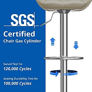 Cozy Castle Bar Stool Set of 2, Swivel Counter Stool, Vintage Adjustable Barstool, Diamond Padded Faux Leather Bar Chair, 24 to 32 Inch Height, Light Tan