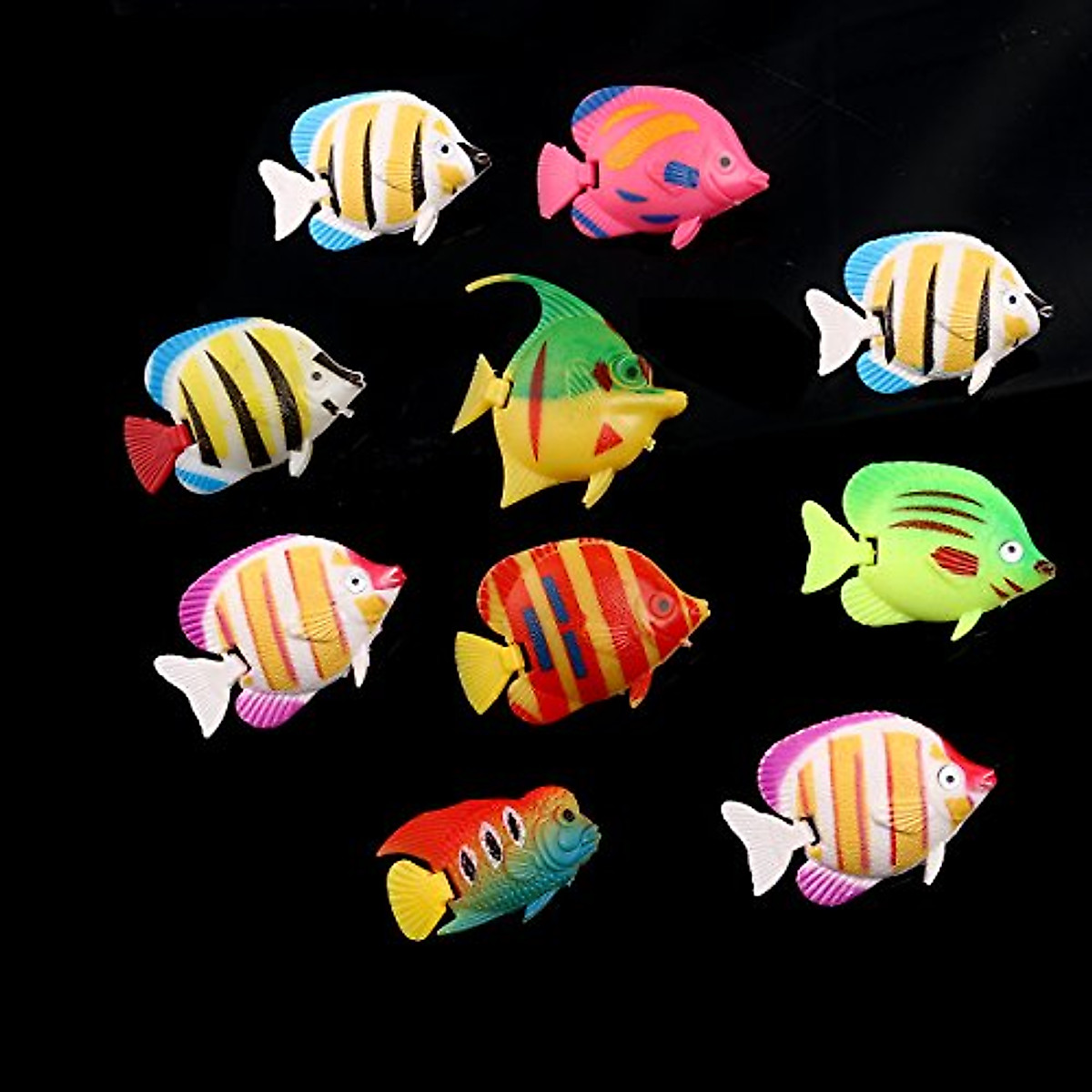 TINKSKY 10pcs Plastic Artificial Moving Floating Fishes Ornament Decorations for Aquarium Fish Tank (Random Color Pattern)