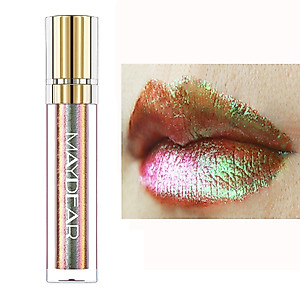 Maydear Chameleon Lipstick, High Pigmented Green Lipstick for Women Metallic Shine Lip Gloss, Full-Coverage Multichrome Lipstick Long Lasting Rainbow Lip Makeup, Fuchsia Green(02)