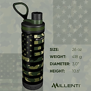 Millenti Army Camo Water-Bottle Chug-Cap - 26oz Vacuum Insulated, Stainless Steel, Double Walled, Flask Bottles (Army Camouflage) WB0826CFG