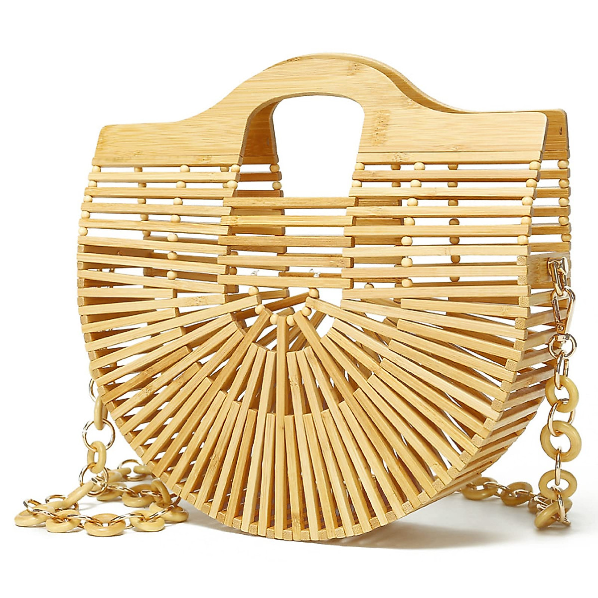 Miuco Bamboo Tote Bags Top Handle Handmade Handbags Beach Purses With Chain