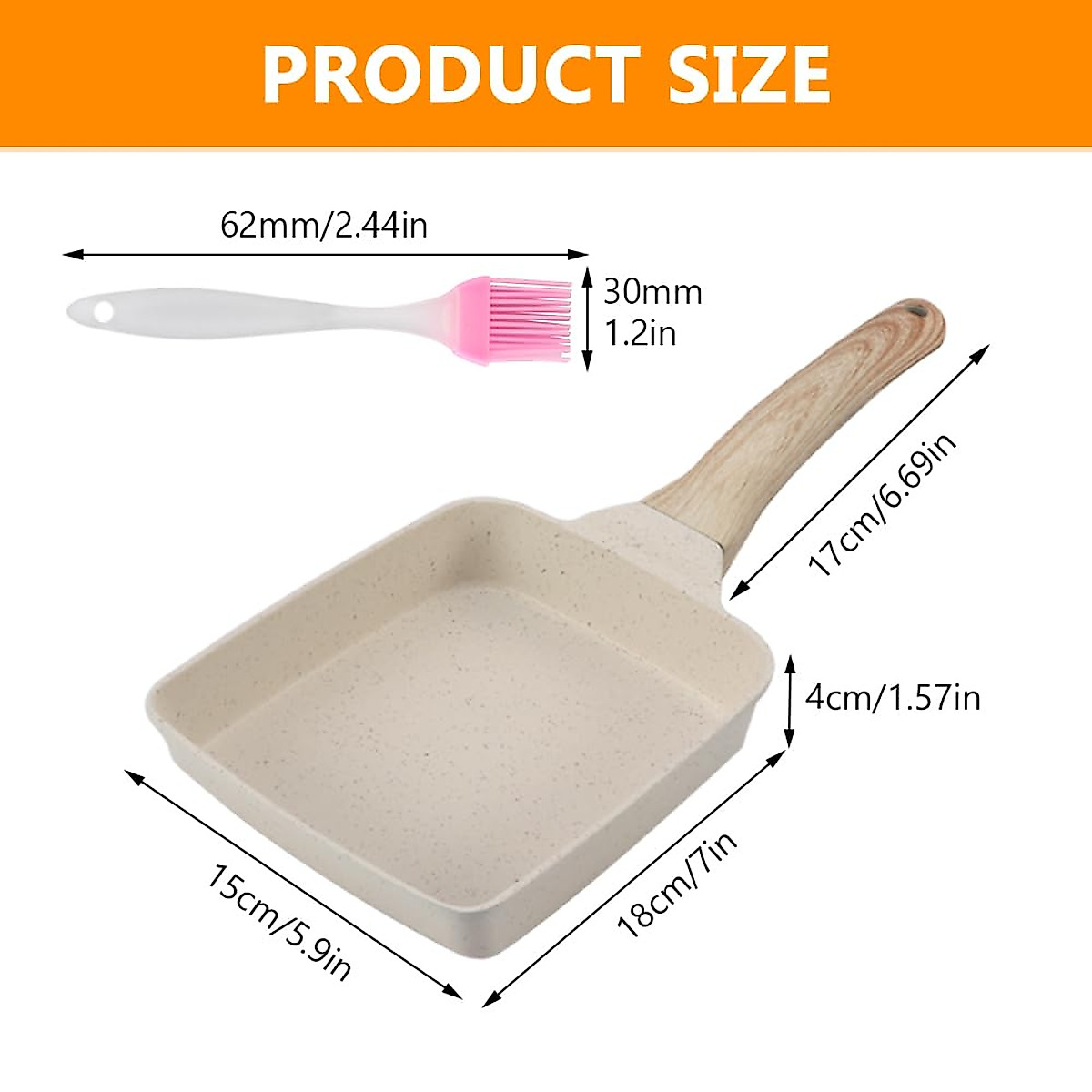 Tamagoyaki Pan,Japanese Omelette Pan With Silicone Brush,Nonstick Tamagoyaki Pan,Rectangle Eg-g Roll Pan With Detachable An-ti Scalding Handle For All Stove,7“x 5.9”(beige，pink)
