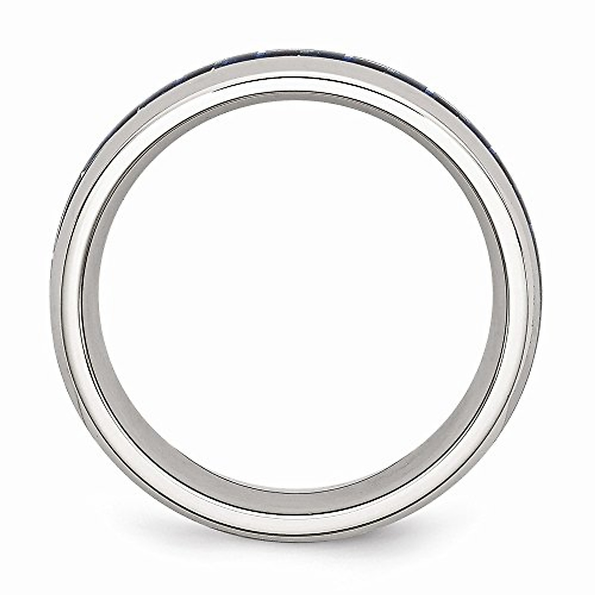 FB JEWELS Solid Stainless Steel Blue Carbon Fiber Inlay Polished Wedding Band Size 6.5