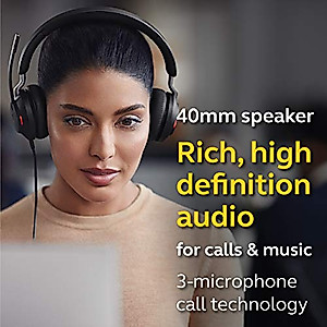 Jabra Evolve2 40 UC Wired Headphones, USB-A, Stereo, Black – Telework Headset for Calls and Music, Enhanced All-Day Comfort, Passive Noise Cancelling Headphones, UC-Optimized with USB-A Connection