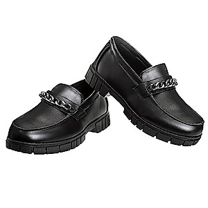 French Toast Girls Round Toe Ankle Strap Maryjane School Shoes - Mary Jane Chunky Platform Oxford Dress Shoe Pumps - Black Chain (Size 2 Big Kid)