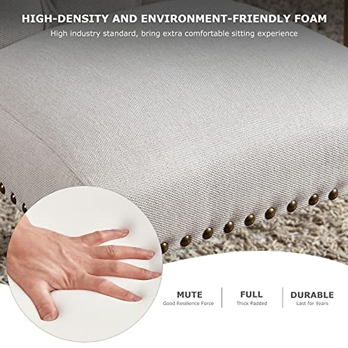 COLAMY Button Tufted Dining Chairs Set of 2, Upholstered Parsons Dining Room Chairs, Fabric Kitchen Side Chair with Nailhead Trim and Wood Legs,Beige