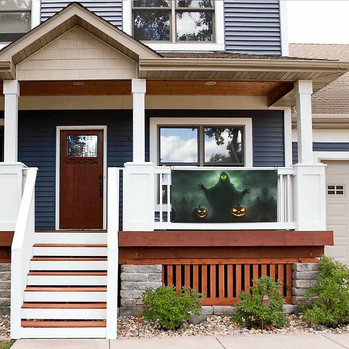 Banners and Signs for Outdoor 35x71 Backdrop for Birthday Party Business Graduation Wedding Event,Green Ghost Horror Halloween Pumpkin