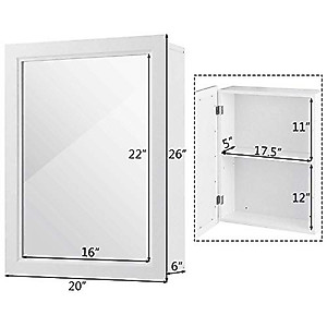 Bamc Bathroom Mirror Cabinet Wall Mounted Kitchen Medicine Storage Adjustable Shelf Storage Cabinet Organizer Cabinet Medicine cabinets Bathroom Storage Cabinet, 1475684, White, L 20''x W 6''x H 26''