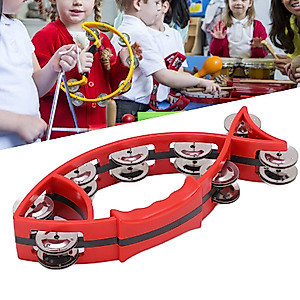 Eujgoov Plastic Hand Tambourine Bell, Fish Shaped Double Row Jingles Music Rhythm Toys(red)