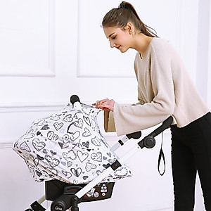 Baby Car Seat Covers, Carseat Canopy, Boys Girls Privacy Breastfeeding Cover (Grey Heart)