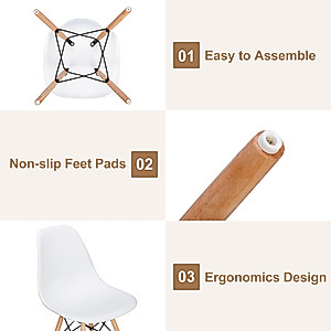 ZENY Modern Dining Chair Set of 4, Mid Century Modern DSW Chair, Side Chairs with Wooden Legs, Shell Lounge Plastic Chair for Kitchen, Dining, Bedroom, Living Room