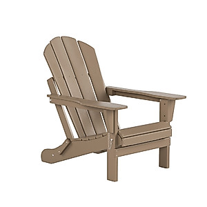 WestinTrends Malibu 3-Pieces Adirondack Chairs Set with Side Table, All Weather Outdoor Seating Plastic Patio Lawn Chair Folding for Outside Porch Deck Backyard, Weathered Wood
