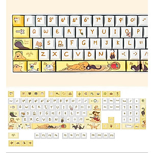 POPKEEY Dog Cat Pets Keycaps for Cherry MX Switches Cute Japanese Anime Mechanical Gaming Keyboard, PBT Key Caps Set