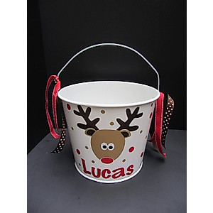 Personalized 5 quart Christmas pail or gift bucket- reindeer design