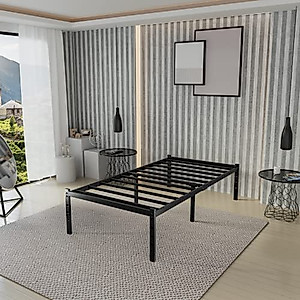 Twin XL Size Bed Frame/ 18 Inch High Heavy Duty Steel Slat Platform Bed Base/Mattress Foundation/Anti-Slip/Noise Free/Easy Assembly/No Box Spring Needed/Black