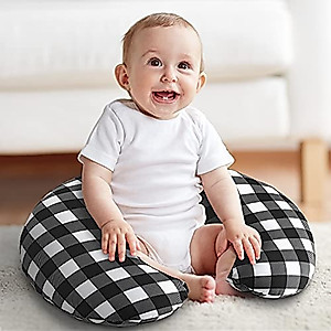 The Peanutshell Black & White Buffalo Plaid Nursing Pillow for Breastfeeding | Pillow & Nursing Pillow Cover for Baby Boys or Girls