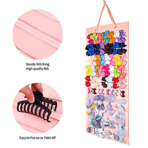 Bow Holder for Girls Hair Bows Large Bow Holder Hair Bow Organizer Claw Clip Organizer Hair Clip Organizer Bow Hanger for Girls Hair Bows Hair Bow Holder for Wall, Door, Closet (Pink-A)