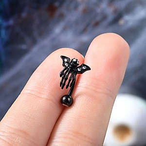 COCHARM Black Bat Skeleton Rook Earrings Hallween Rook Piercing Skull Hand 16g Rook Jewelry 8mm 16g Curved Rook