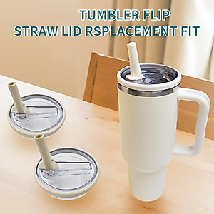 30 oz Tumbler Flip Straw Lid Replacement Fit Compatible with Stanley Quencher Tumbler,2 PCS Spill Proof Splash Resistant and Leak Proof,Reusable Cup Lids Compatible with Stanley (Beige)