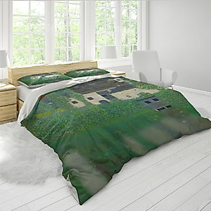 HOBBOY Green 3pc Bedding Set Warm Duvet Cover 2 Pillow Shams Soft Duvet Cover Sets The Unterach Manor on The Attersee Lake Tablo by Gustav Klimt Full