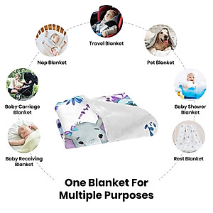 CADE Custom Baby Blanket with Name for Girls Personalized Baby Blanket Purple Floral Blankets Cute Elephant Blankets for Girls Customizable Baby Blanket Newborn Essentials Gifts - 30x40 inch