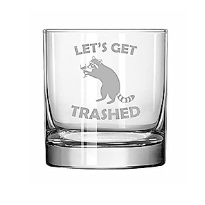 Rocks Whiskey Old Fashioned Glass Let's Get Trashed Raccoon Funny