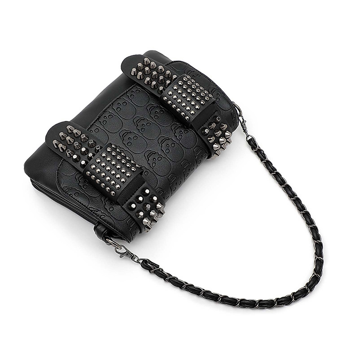 Gothic Shoulder Bag Steampunk Shoulder Messenger Bag Rivet Skull Shoulder Bag Harajuku Shoulder Bag (black)