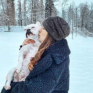 Womens Satin Lined Winter Cable Knit Beanie for Men Silk Lining Thick Chunky Cap Soft Slouchy Warm Hat (Mix Black)