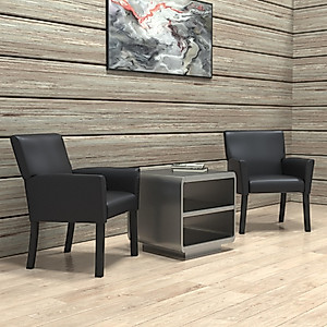 Boss Office Products Executive Box Arm Chair with Mahogany Finish in Black