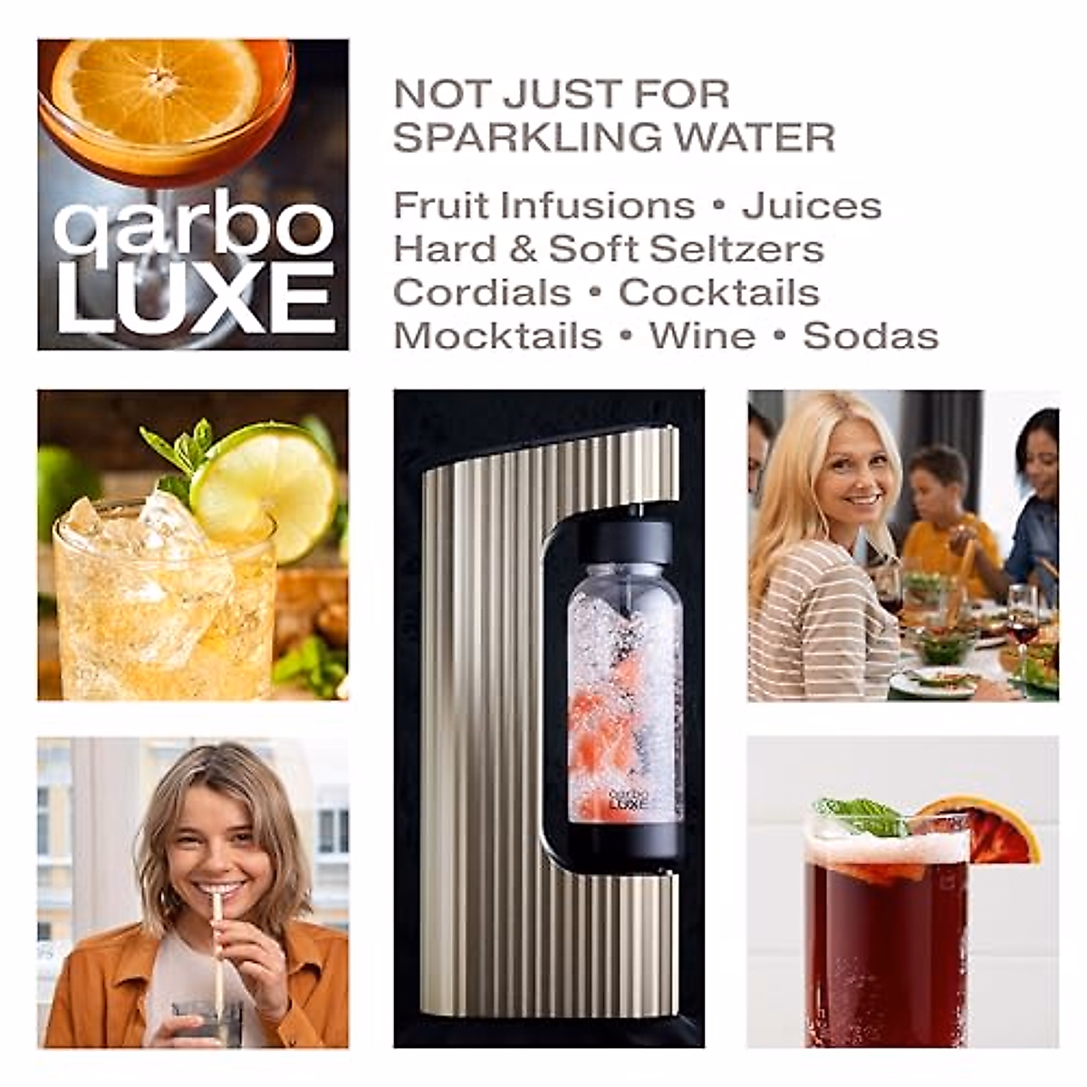 Twenty39 qarbo LUXE Premium Metal Sparkling Water Maker Machine - Soda Beverage Carbonator for Home, Seltzer & Carbonated Beverage Dispenser, Water Carbonation Fizz Maker (Tuscan Gold)