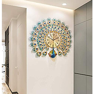 Wall Clock Peacock Wall Clock European Peacock Home Decor Wall Clock Living Room Silent Wall Clock,80CM