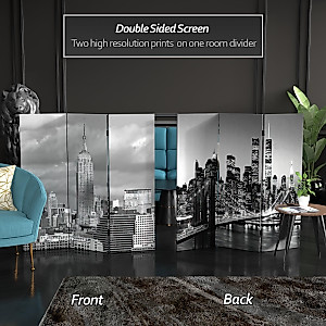 Red Lantern 4 ft. Short Double Sided New York Scenes Canvas Folding Screen 3 Panel Freestanding Partition and Separator for Modern and Contemporary Bedroom, Home Office, Studio, Dorm, Apartment