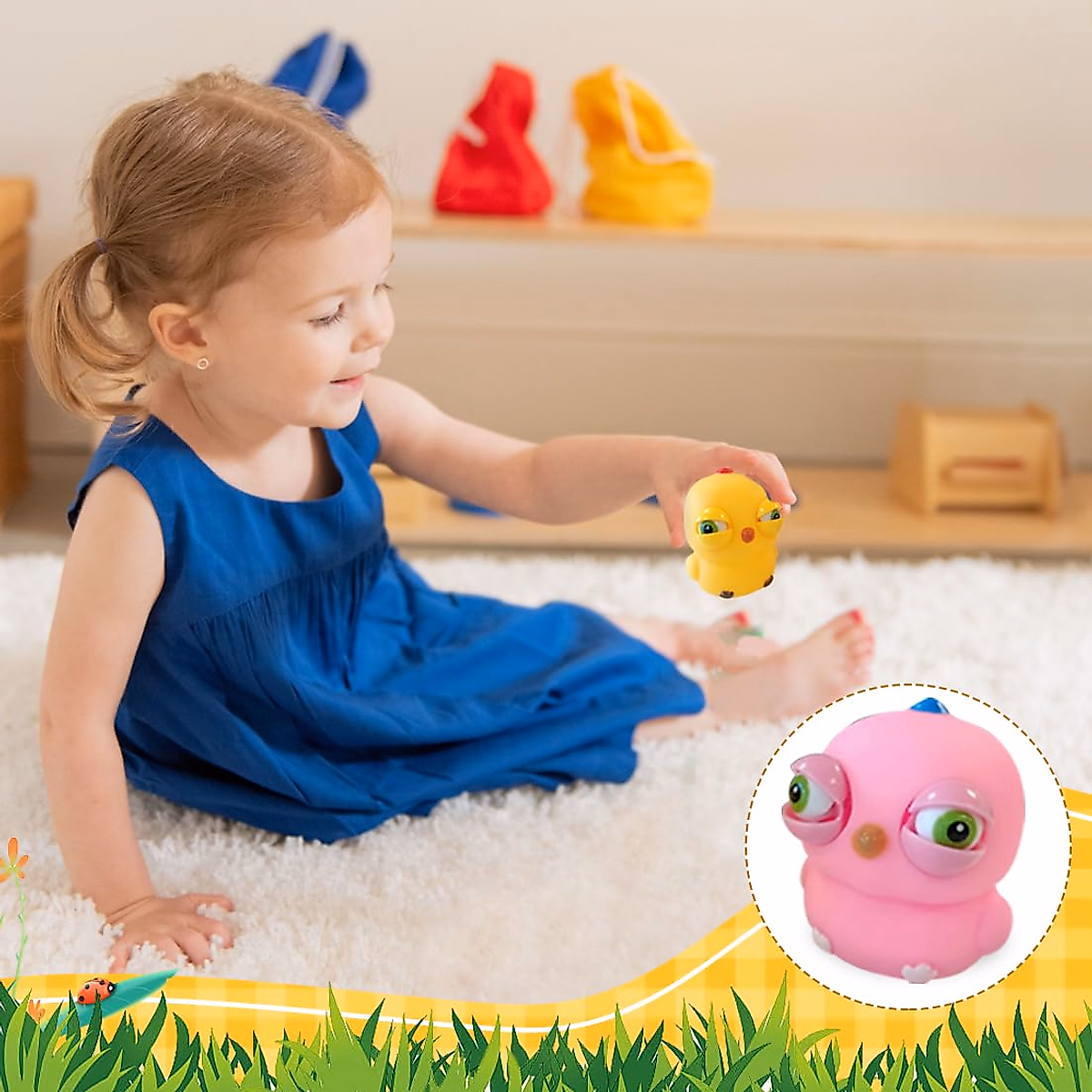 Smosun Chicken Squeeze Toys: 2PCS Funny Stress Relief Squishy Toys with Pop Out Eyes - Sensory Therapy Fidget Toys for Kids and Adults with Autism & ADHD