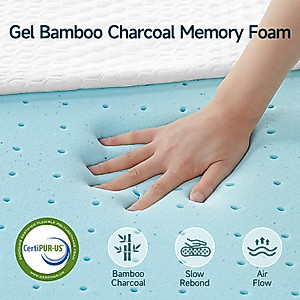 4 Inch Queen Size Gel Memory Foam Mattress Topper with Ice Silk Touch Cover, High-Density Bamboo Charcoal Foam Mattress Bed Topper, Washable Cover Pressure Relief, Soft Firmness CertiPUR-US Certified