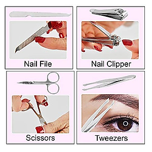 HOME-X Manicure Set, Grooming Kit, Travel Nail Care Tools - 4 Pieces in Purple Case, Fingernail and Toenail Clippers – 4” L x 2.5” W