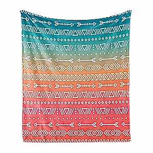 Ambesonne Arrow Throw Blanket, Colored Geometric and Maya Patterns and Arrows Bohemian Style Native Art, Flannel Fleece Accent Piece Soft Couch Cover for Adults, 60" x 80", Multicolor