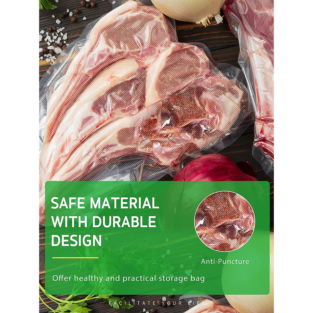 Syntus Vacuum Sealer Bags, 6 Pack 3 Rolls 11" x 20' and 3 Rolls 8" x 20' Commercial Grade Bag Rolls, Food Vac Bags for Storage, Meal Prep or Sous Vide