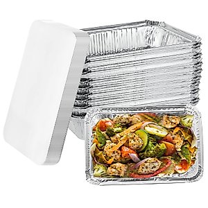 CYEAH 50 Packs Aluminum Foil Pans with Lids 8 x 6 Inch Disposable Foil Pans, 2.25lb Capacity Foil Food Containers with Lids,Disposable Cookware Tin Pans for Baking, Cooking, Heating and Takeout