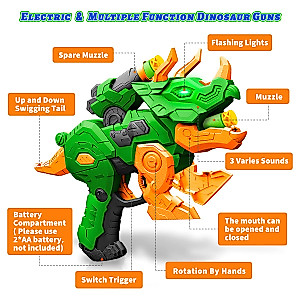 2 Pack Dinosaur Blaster Guns for Nerf Valentines Day Gifts for Kids with 20 Foam Bullets Darts for Toddler Birthday Gifts for 4,5,6,7,8 Years Old Kids