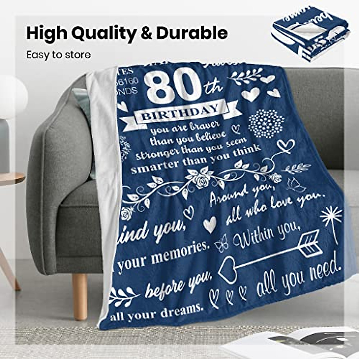 CUJUYO 80th Birthday Gifts for Women/Men Blanket 60"x50", Happy 80th Birthday Decorations for Women/Men Throw Blankets, 1943 Birthday Gifts for 80 Year Old Woman/Man, 80th Birthday Gifts Ideas