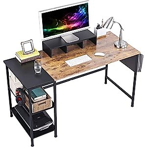 Ohuhu 55 Inch Large Computer Desk with Storage Shelves, 2-Tier Industrial Home Office Writing Study Desks with Monitor Stand Storage Bag and Hooks Laptop Work Table for Gaming Bedroom Living Room