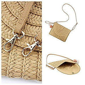 Ayliss Women Straw Shoulder Handbag Crossbody Clutch Purse Handbag Evening Summer Beach Handmade Woven Evenlope Straw Bag (Khaki)