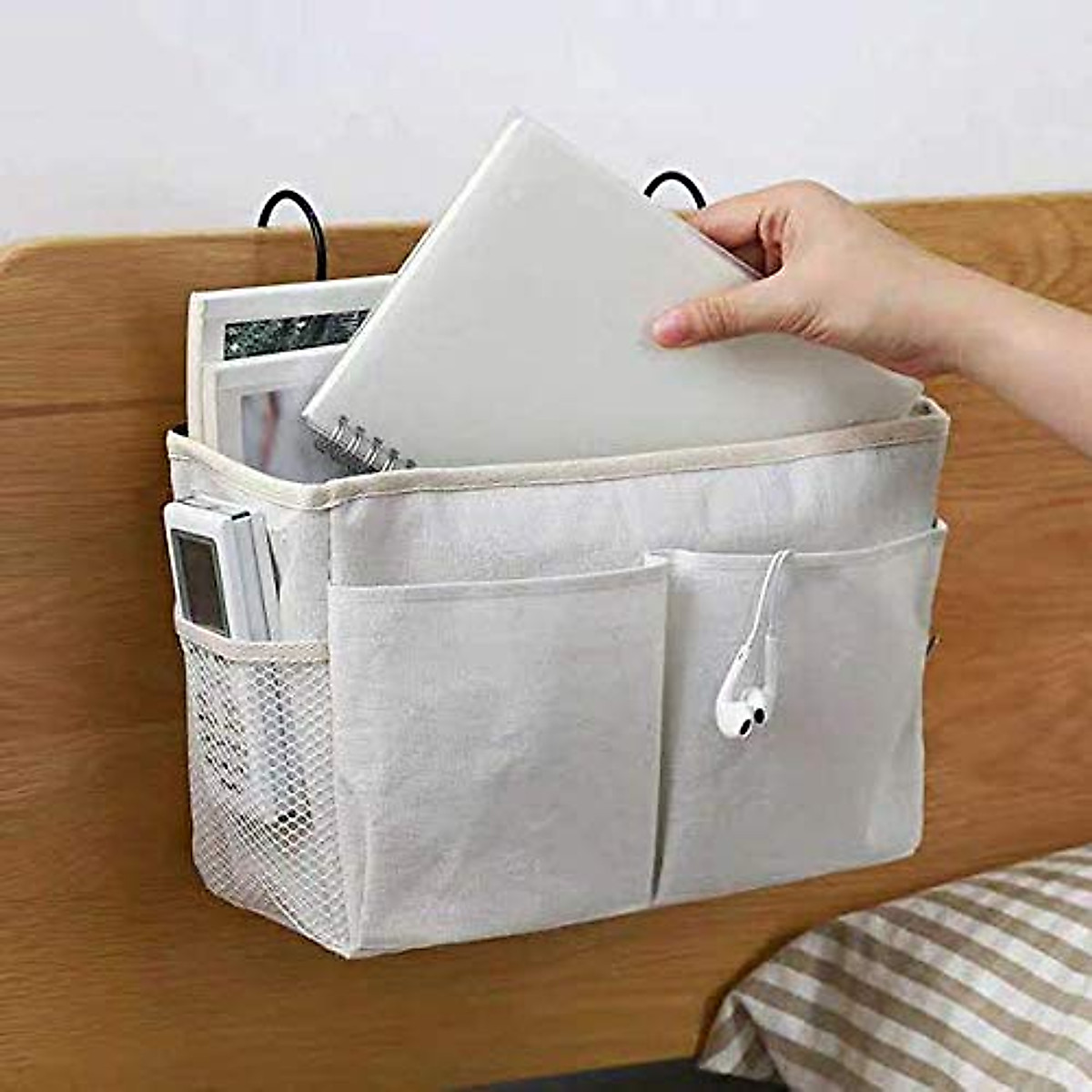 Bedside Caddy/Bedside Storage Bag Hanging Organizer for Bunk and Hospital Beds,Dorm Rooms Bed Rails,Can be Placed Glasses,Books,Mobile Phones,Keys ,daily supplies (E-style)