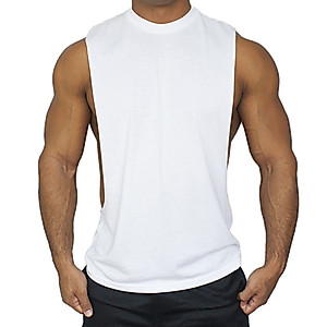 ZUEVI Men's Muscular Cut Open Sides Bodybuilding Tank Top(White-S)