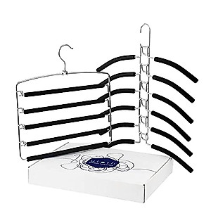 Generic, Space Saving Detachable Hangers, Multi-Layer Clothes & Pants Hangers, 6 in 1 Detachable Clothes Hanger & 5 Layers Swing Arm Pants Hangers, Set 2 Pack - YToTh