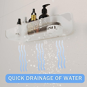 2 Pack Acrylic No Drill Adhesive Shelf, Wall Mount Organizer Shower Bathroom Shelves, Clear Stick On Shelf for Kitchen, Living Room